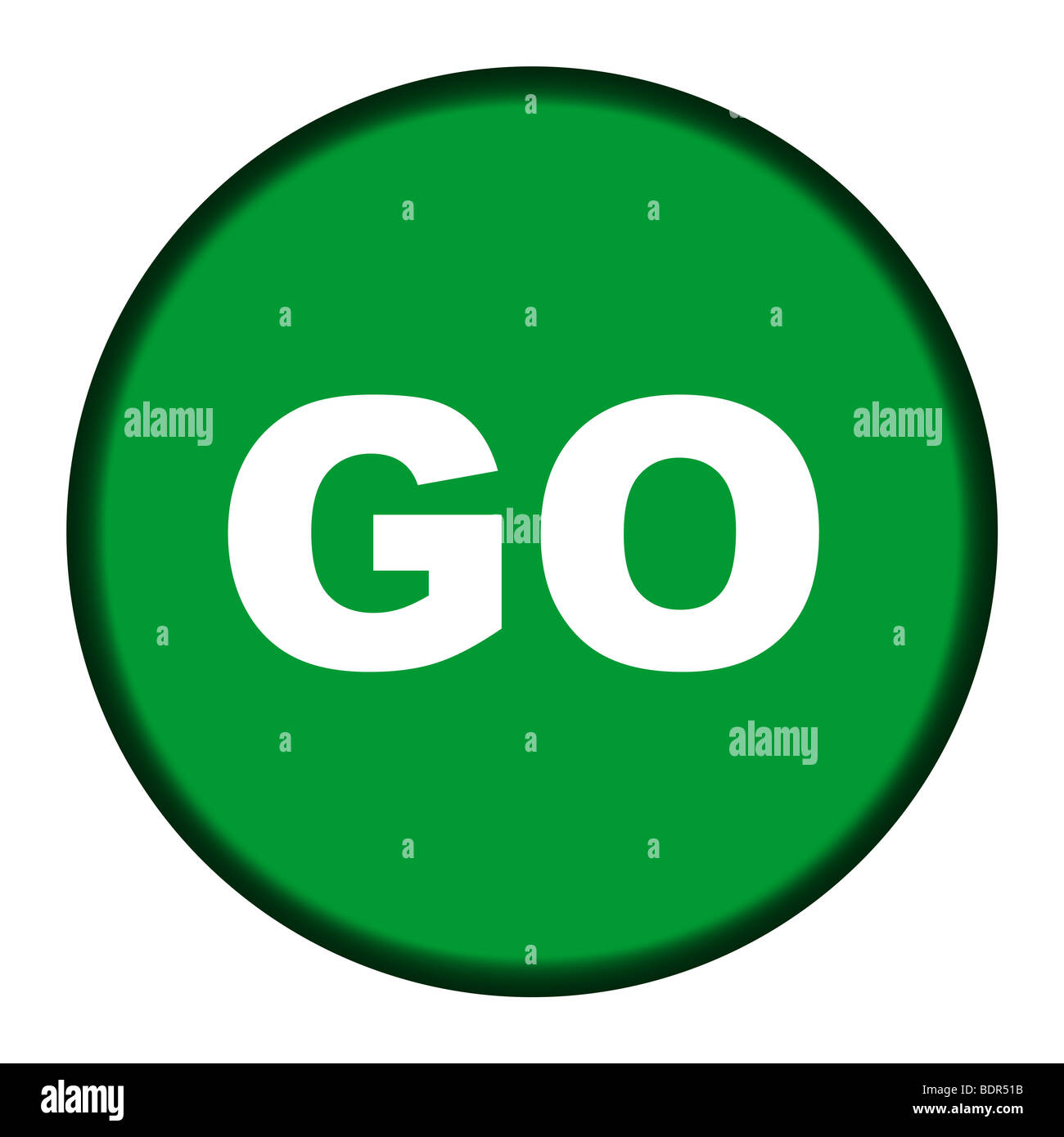 Circular green go button isolated on white background Stock Photo - Alamy