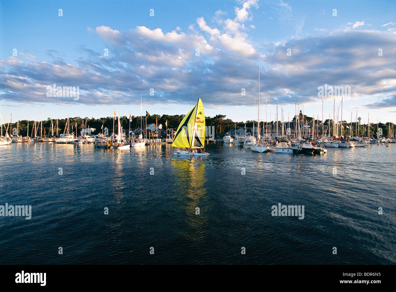 Saling-boat arriving to Sandhamn Stockholm archipelago Sweden Stock ...