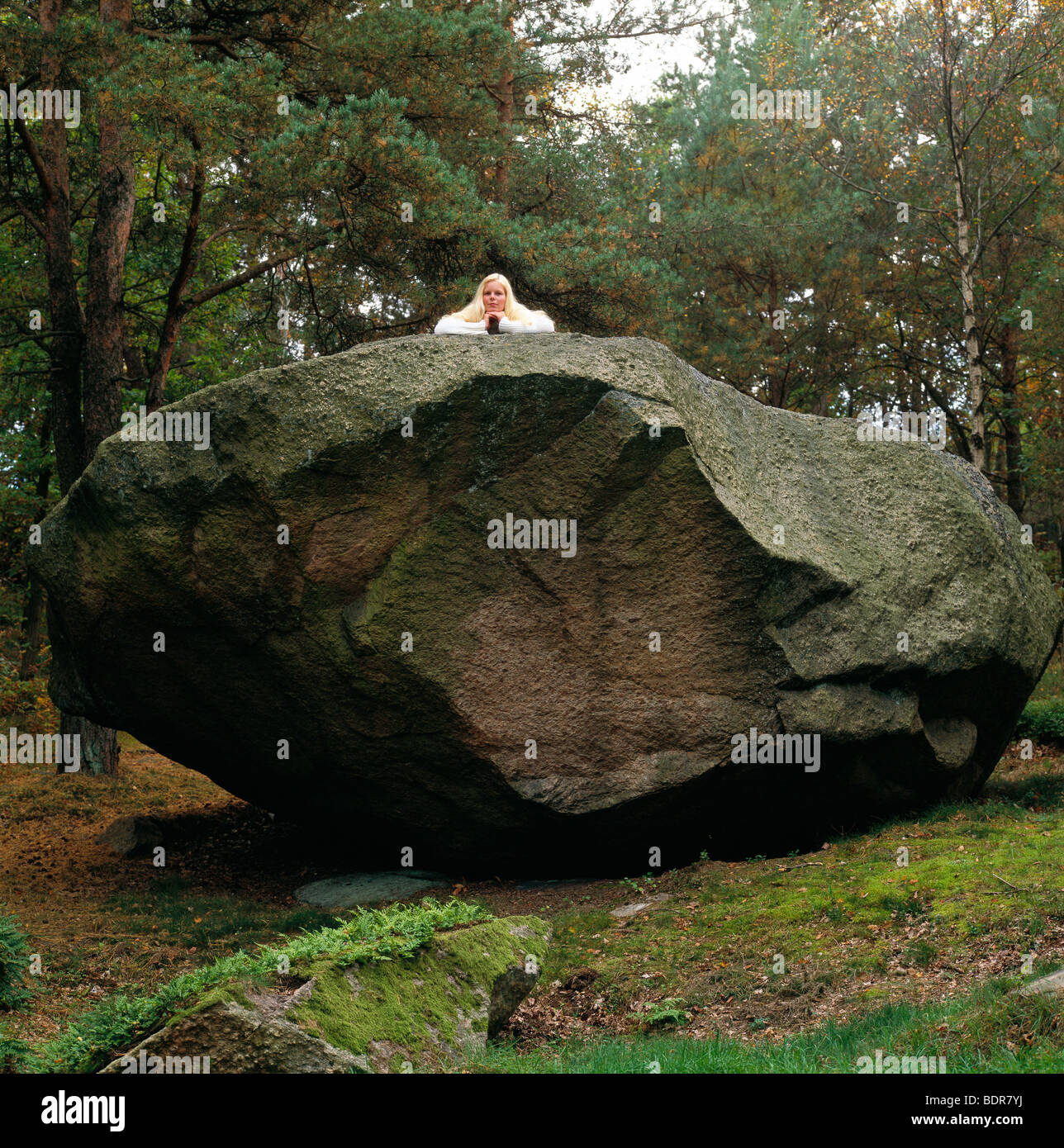 A woman on a erratic block, Gothenburg, Sweden Stock Photo - Alamy