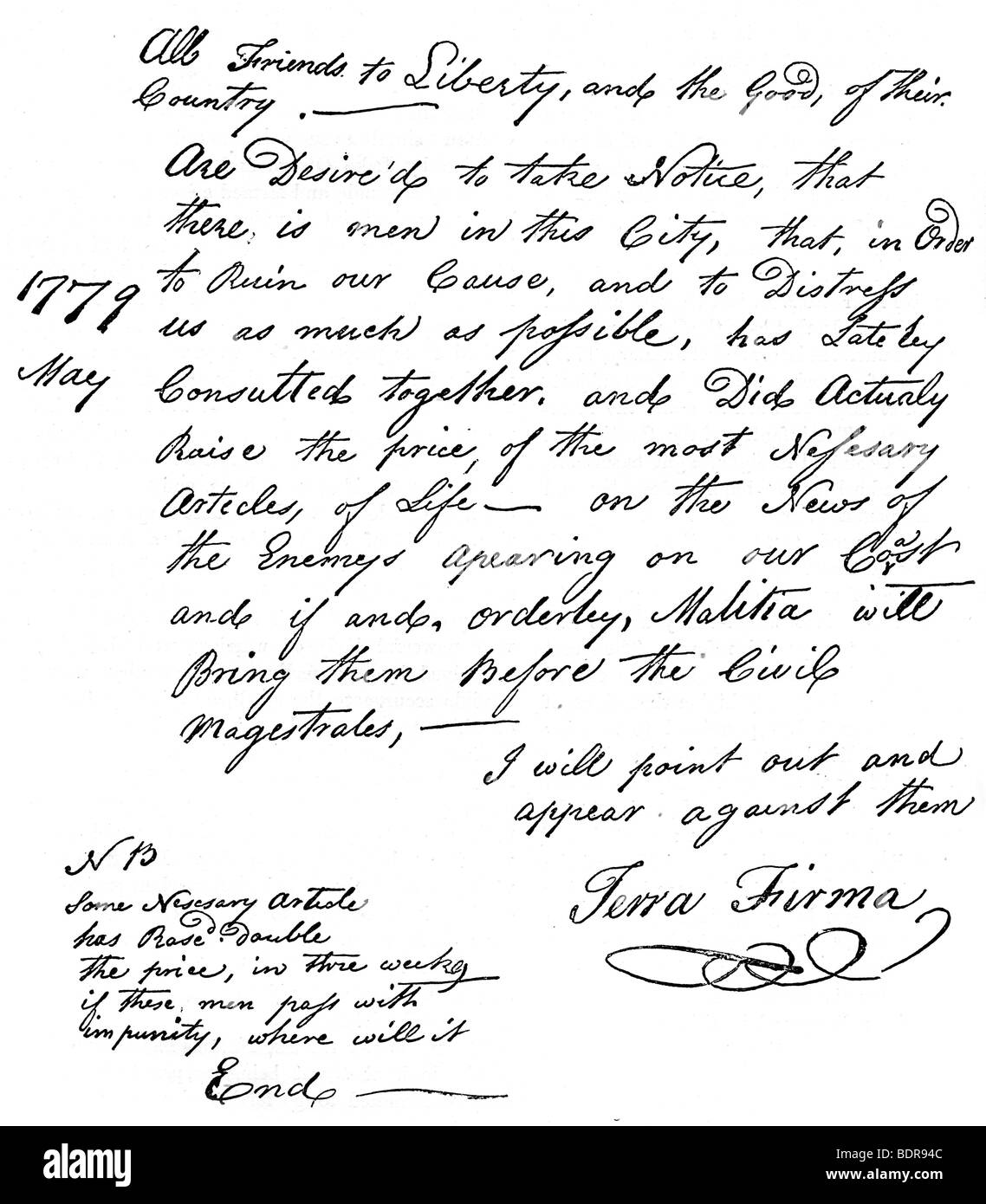 Facsimile of a declaration about the scarcity of food in America, 1779 ...