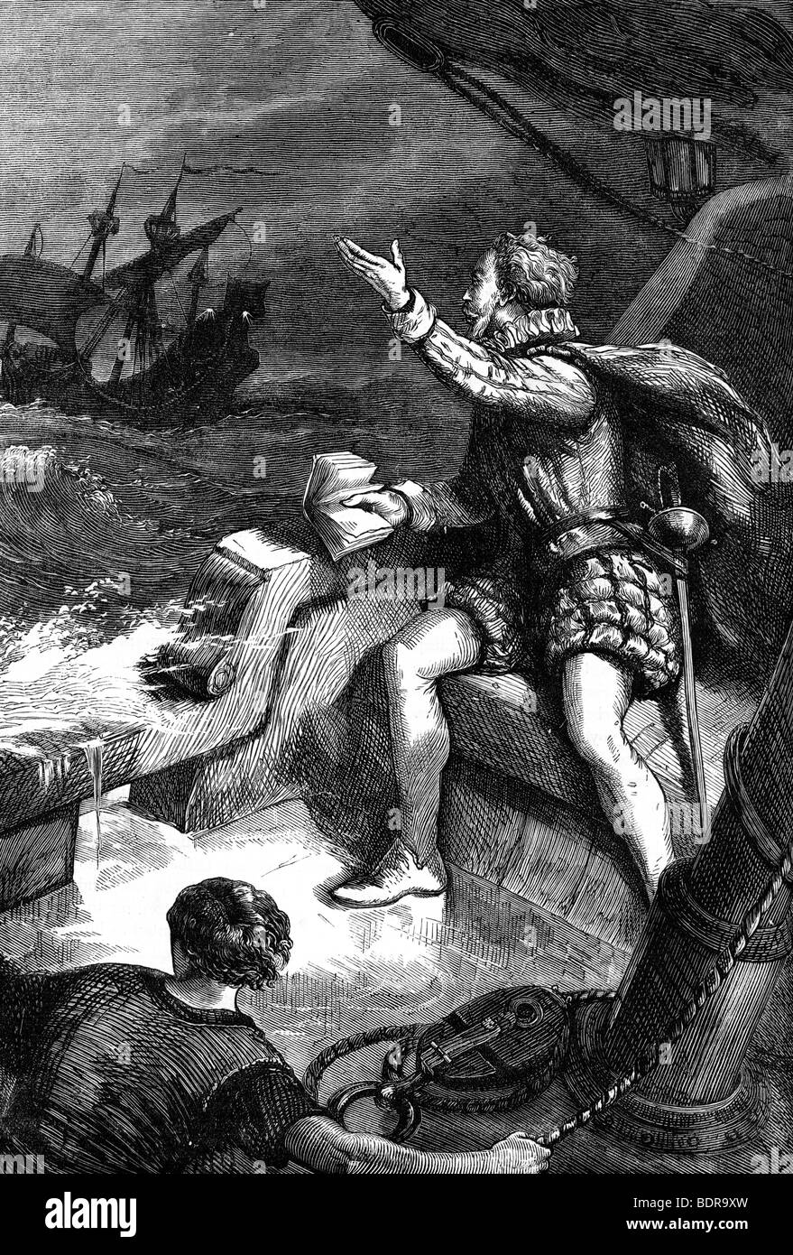 The last moments of Sir Humphrey Gilbert, 1583 (c1880). Artist: Unknown Stock Photo - Alamy