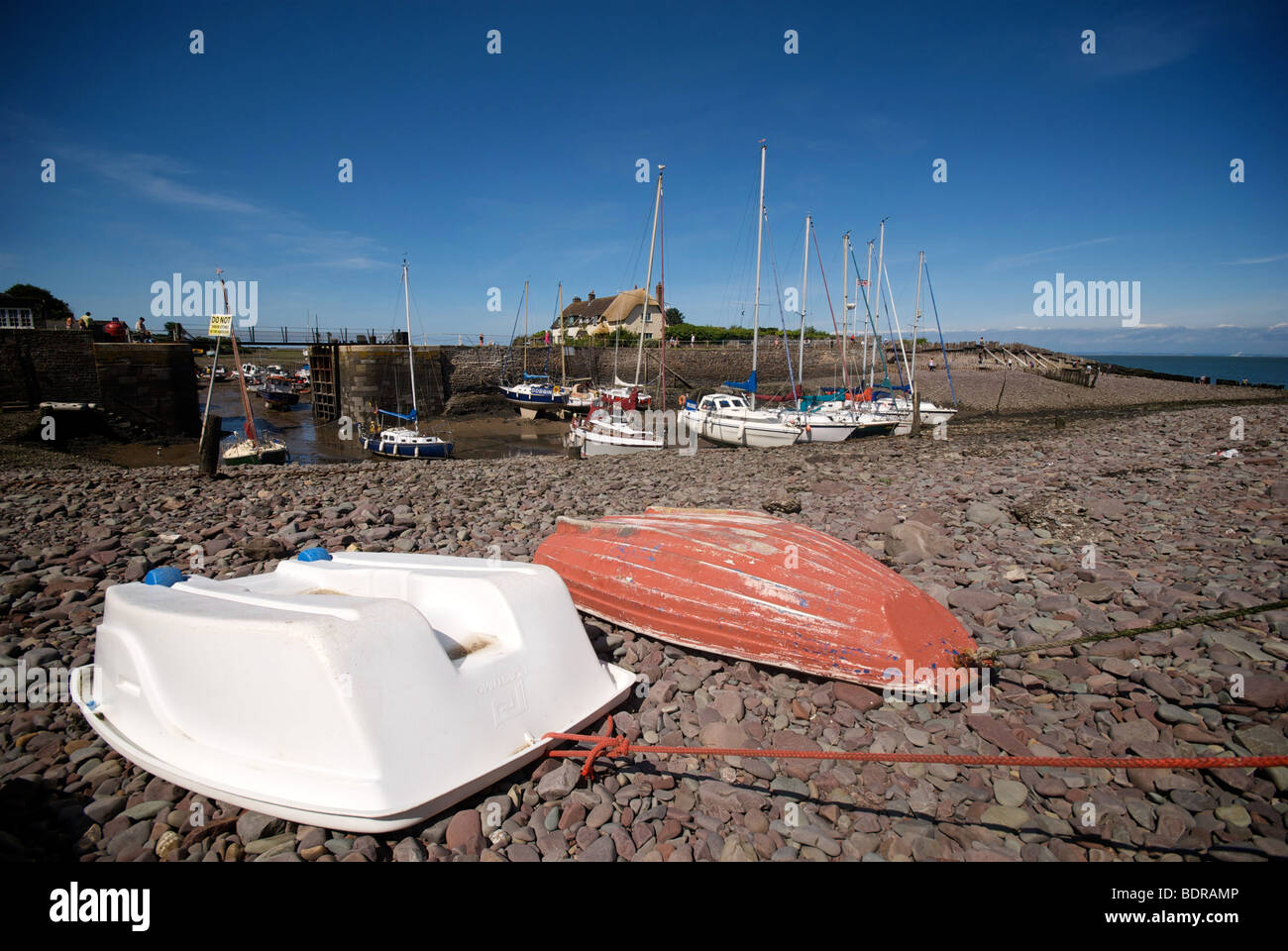 Porlock Weir Dorset UK Harbour Harbor Sea Lock Boats Quay Gate Dingies ...