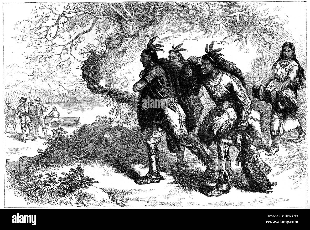 Native Americans bringing beaver skins to European traders, 17th ...
