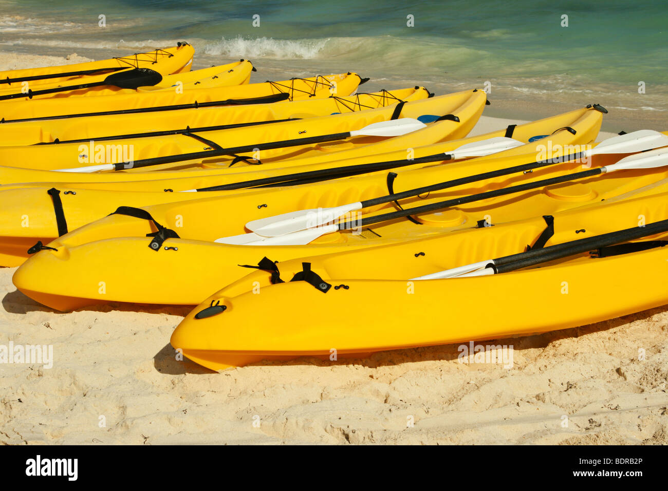 Kayaks on the beach sand. Playa del Carmen, Mexico Stock Photo - Alamy
