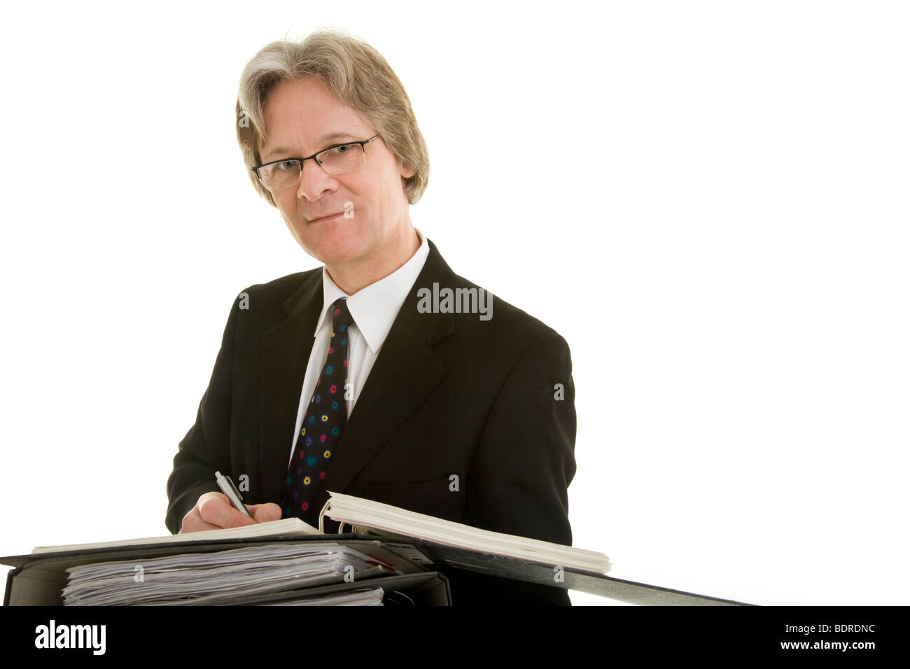 Laughing business man with document file Stock Photo - Alamy