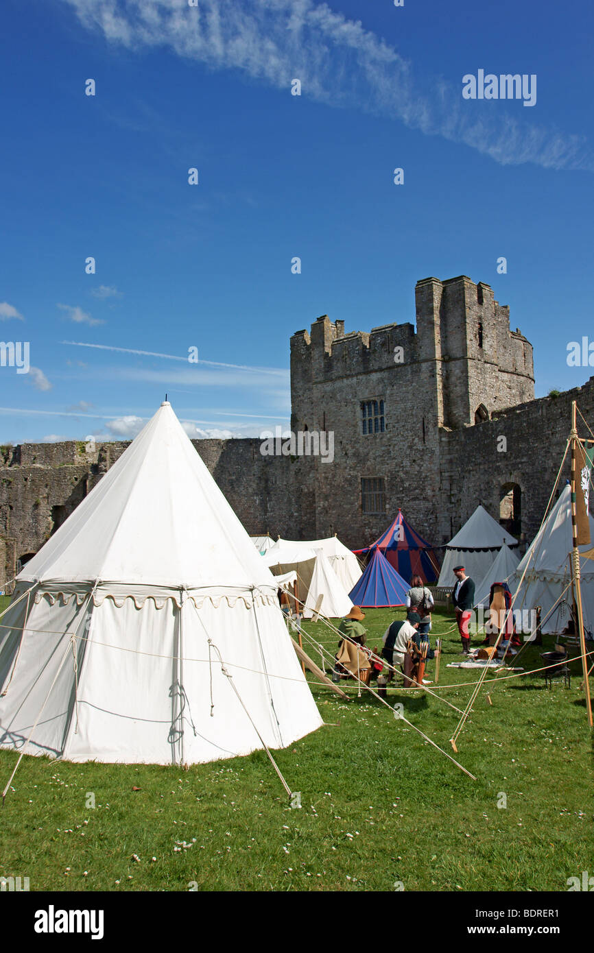 A Medieval display at Chepstow Castle in Monmouthshire in South Wales ...
