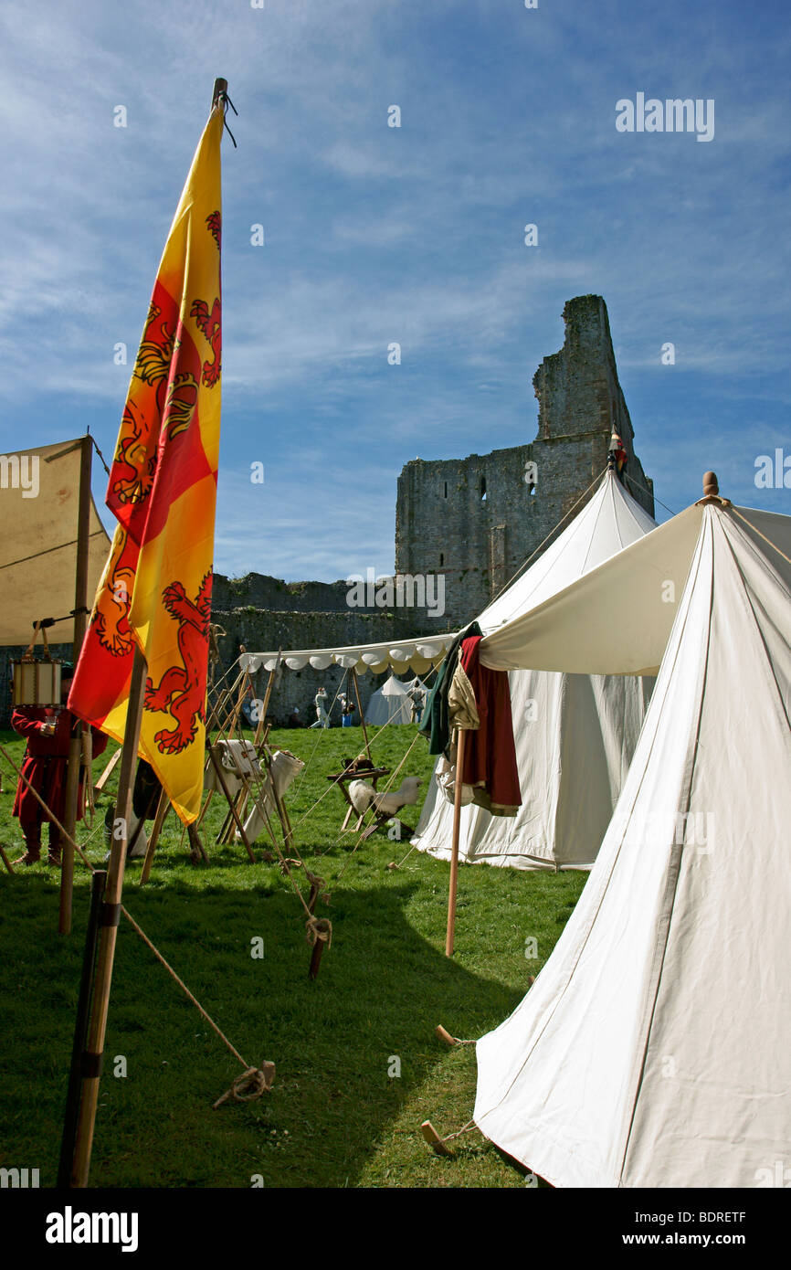 A Medieval display at Chepstow Castle in Monmouthshire in South Wales ...
