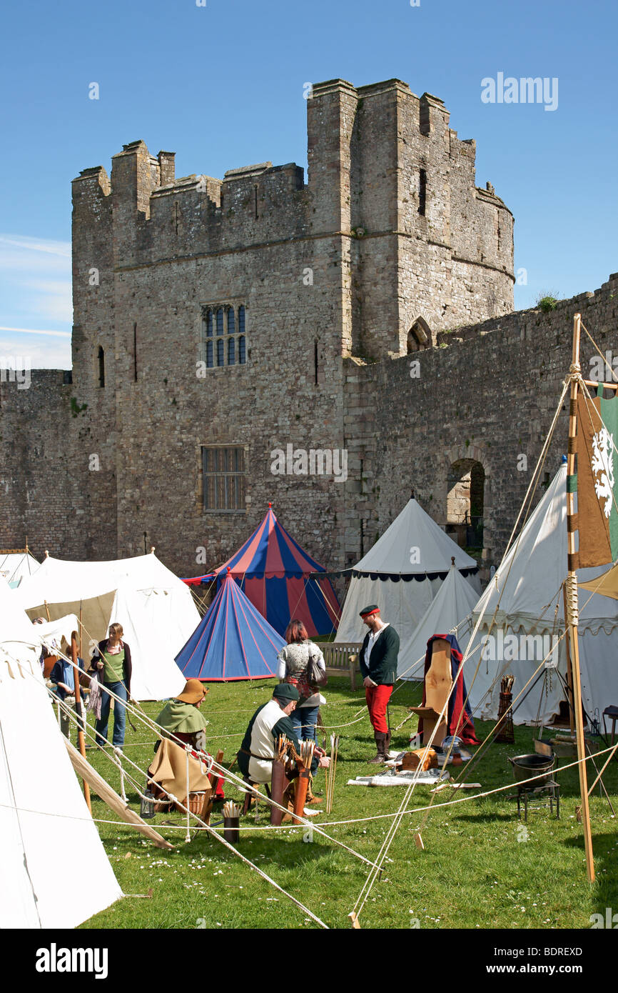 A Medieval display at Chepstow Castle in Monmouthshire in South Wales ...