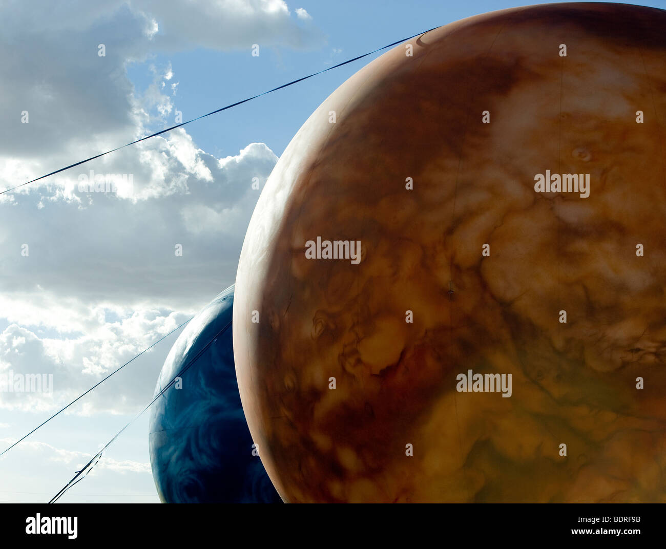 Earth and Mars made from large inflatable balloons Stock Photo - Alamy