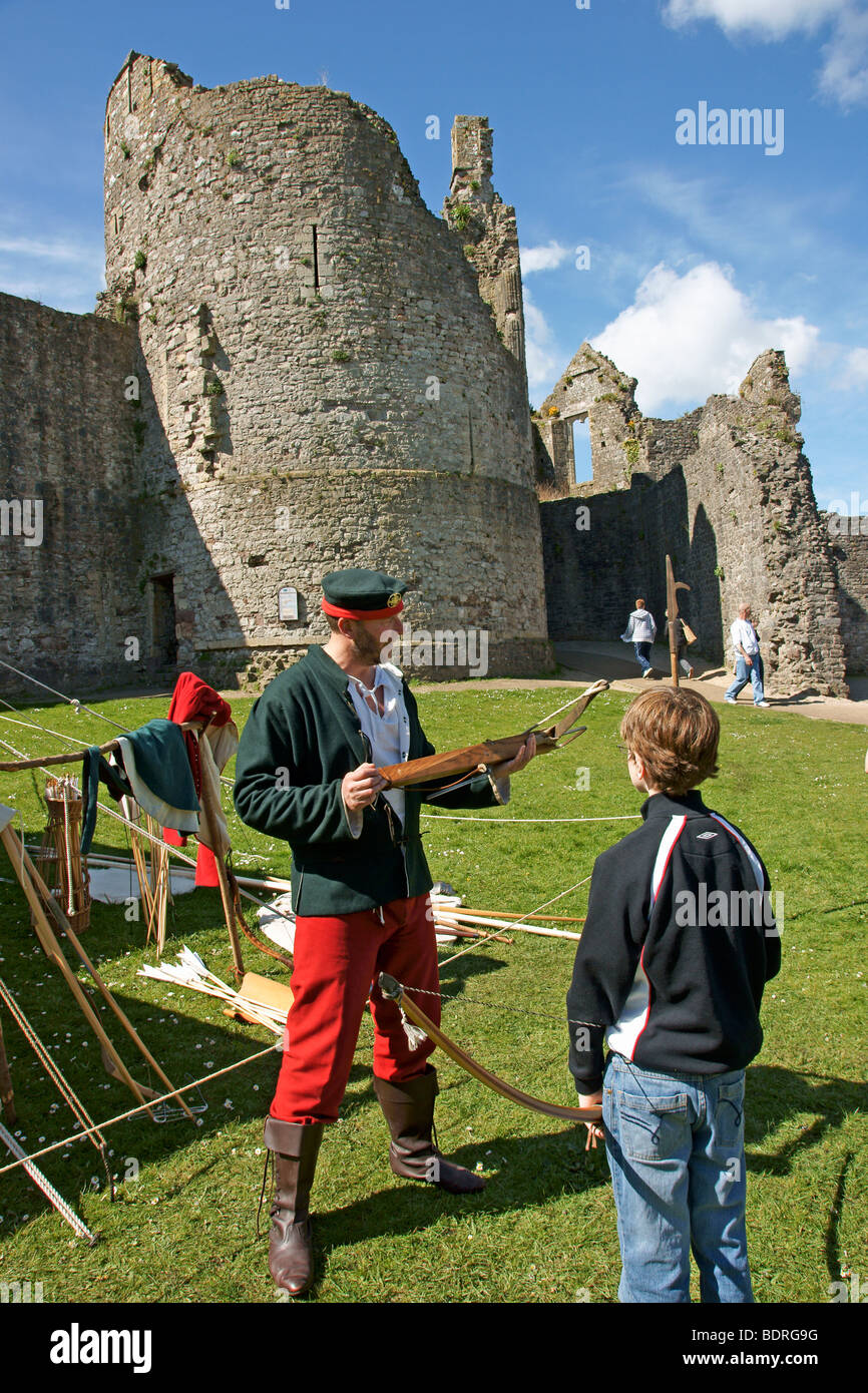 An archery demonstration at Chepstow Castle in Monmouthshire in South ...