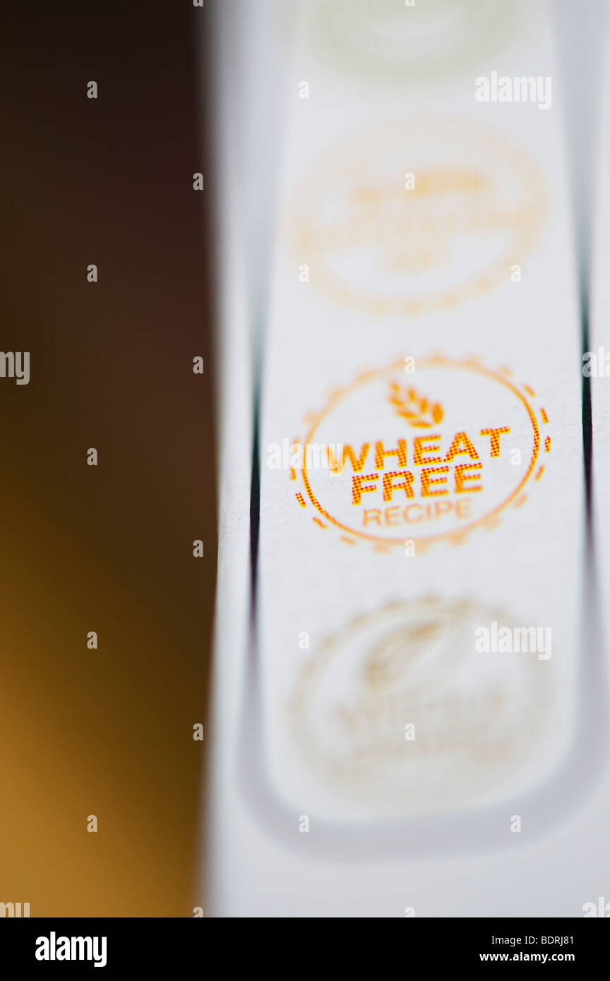 Wheat free, Gluten free, food packet labeling Stock Photo - Alamy