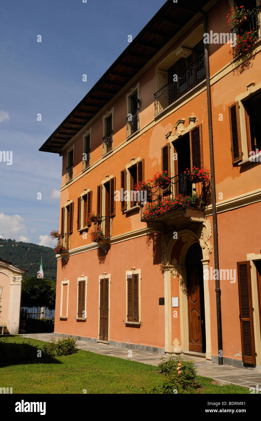 The Town Hall on at Orta San Guilio on Lake Orta and San Guilio Island ...
