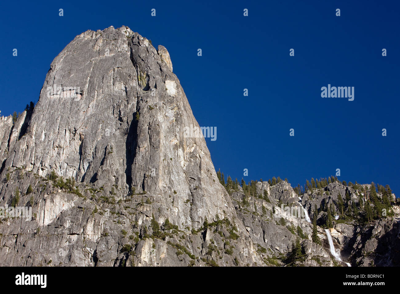 Sentinel Rock and Sentinel Fall (a seasonal waterfall), Yosemite ...