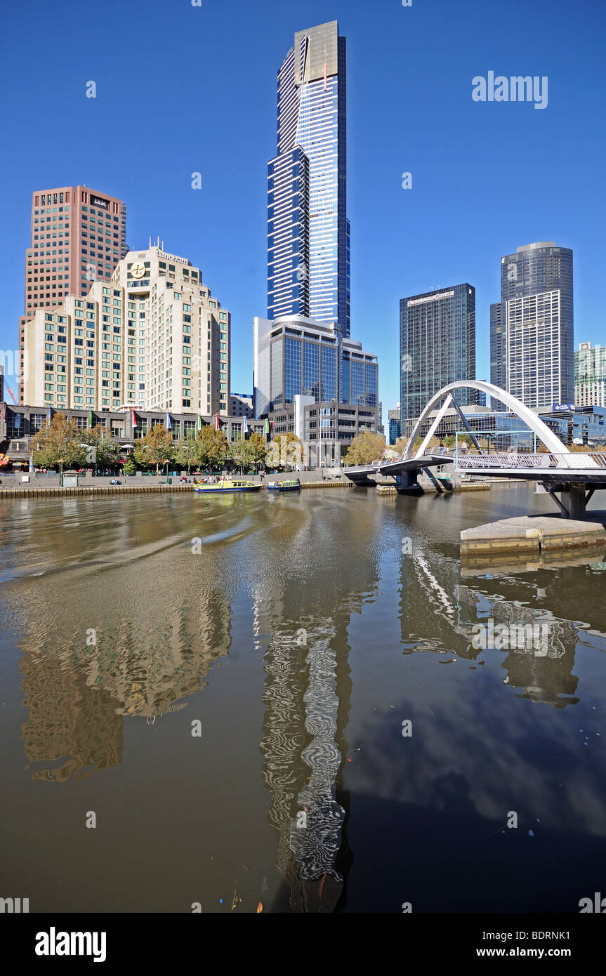 High rise buildings and Southbank Promenade on south of Yarra river ...