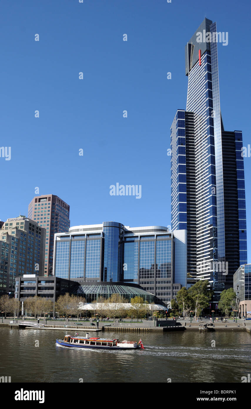 Melbourne River cruises high rise buildings and Eureka Tower on banks ...