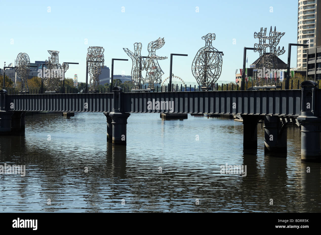 Sandridge Immigration Bridge with art work Yarra River Melbourne ...