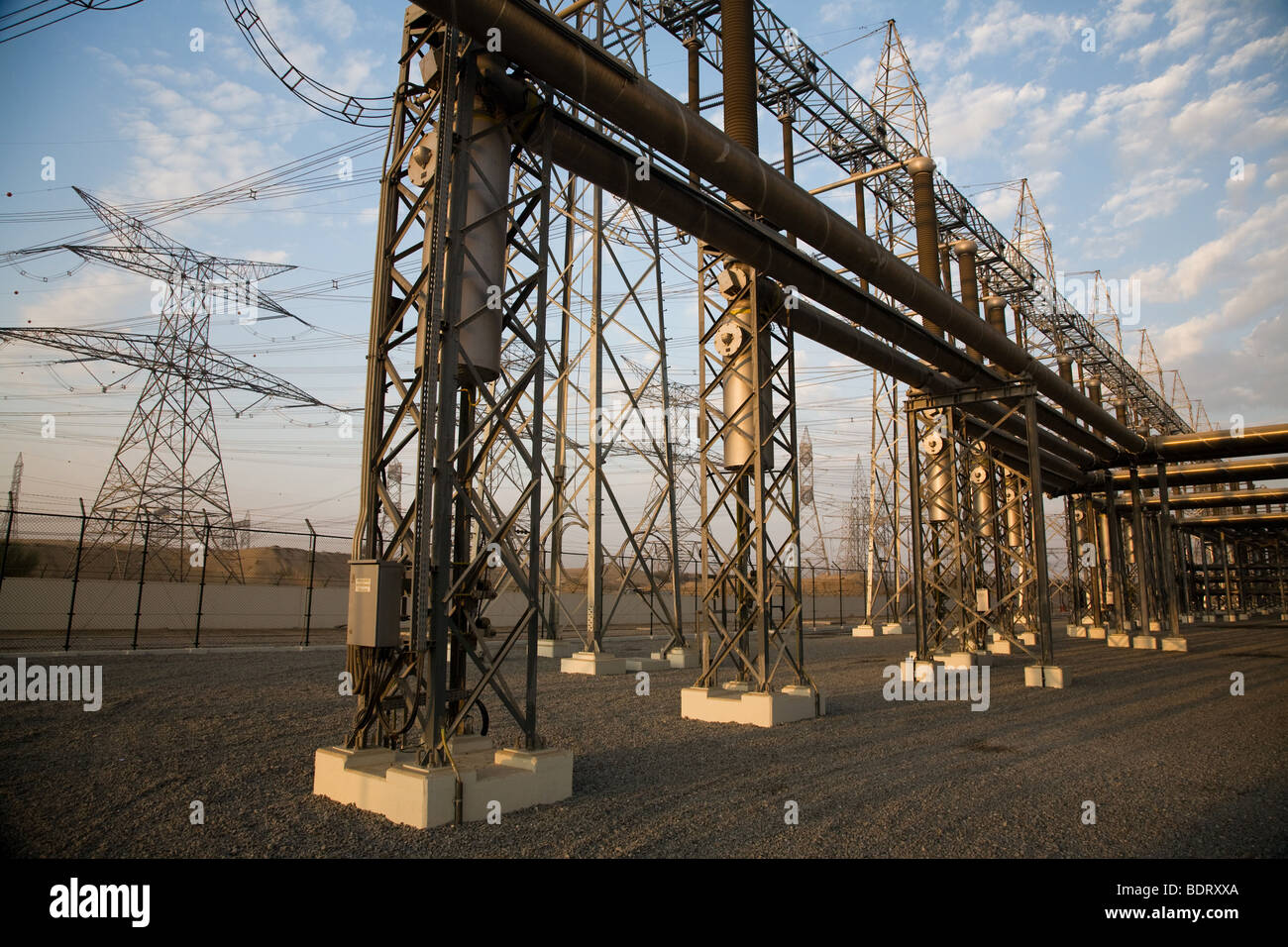 UAE Electricity Power Plant Transmission lines Stock Photo - Alamy