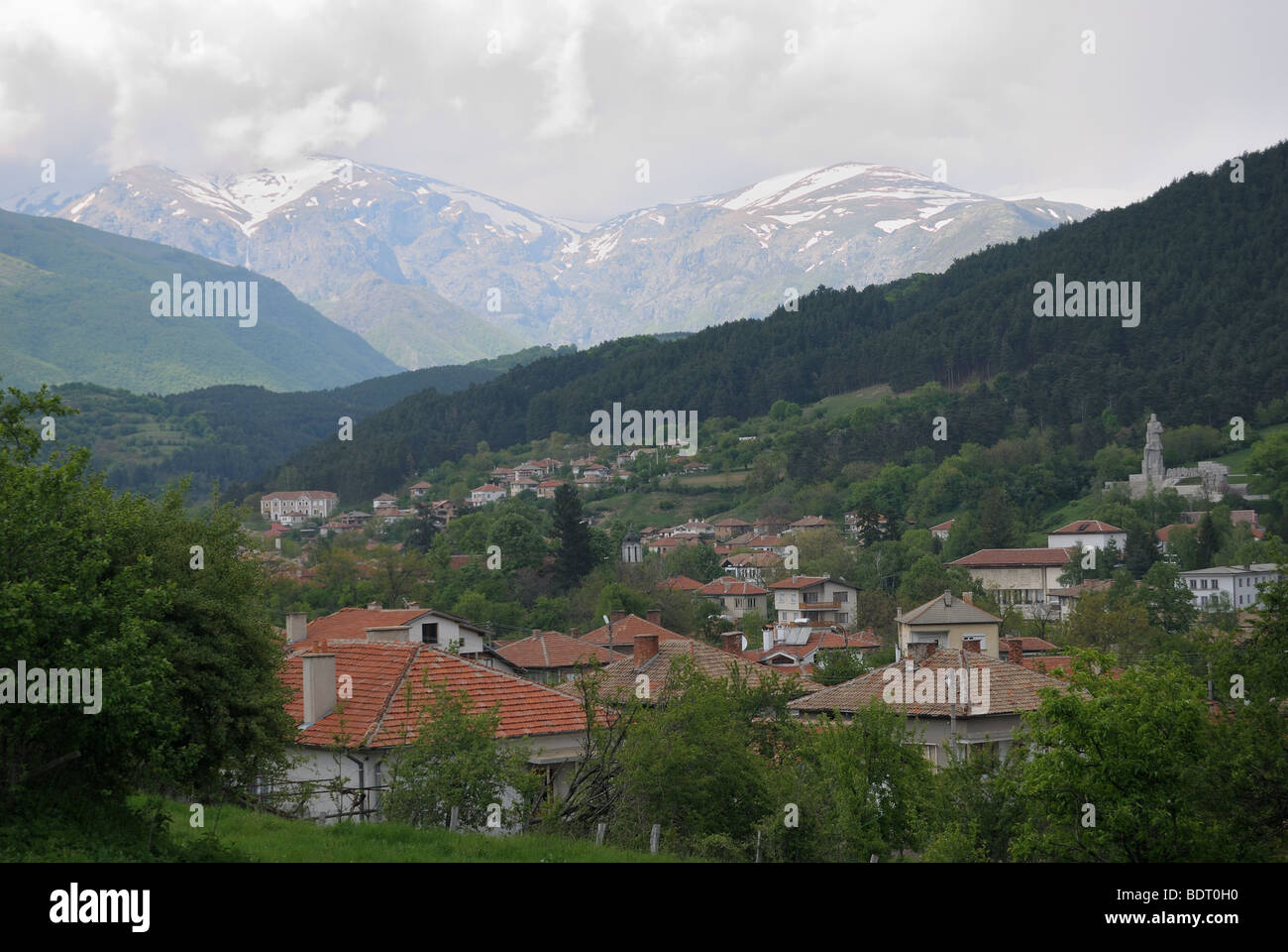 Panoramic view of Kalofer and Old mountain's highest peak Botev ...