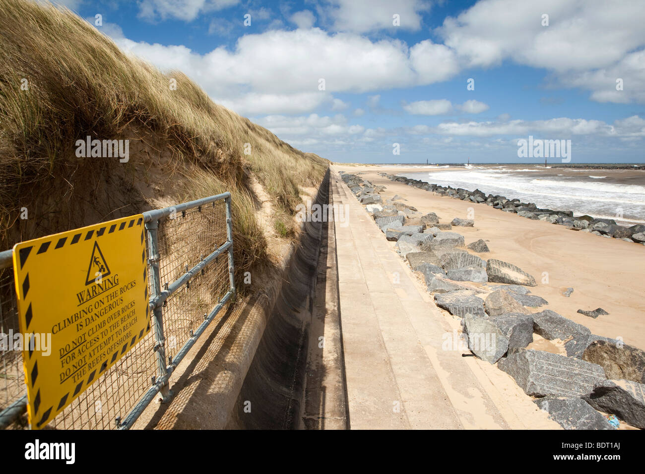 UK, England, Norfolk, Sea Palling beach erosion defences large granite ...