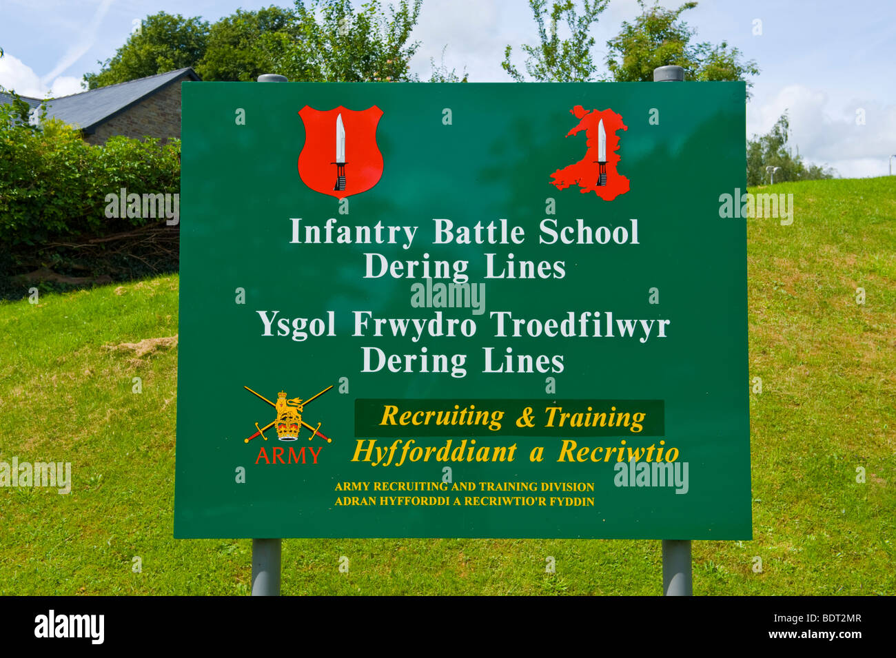 Sign outside Infantry Battle School at Dering Lines in Brecon Powys ...