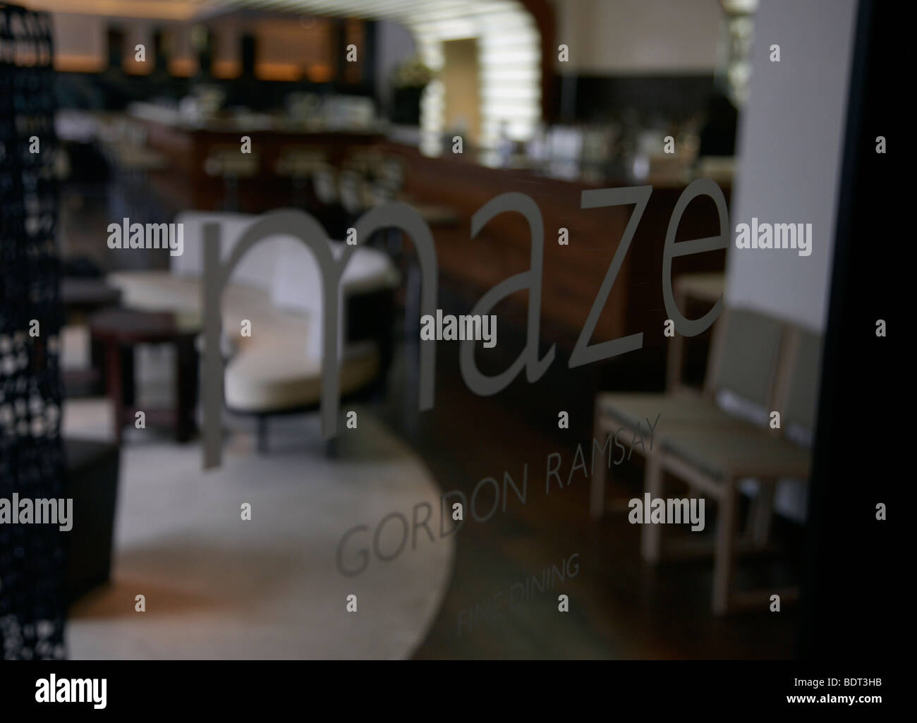 door sign to Gordon Ramsey's Maze restaurant Stock Photo - Alamy