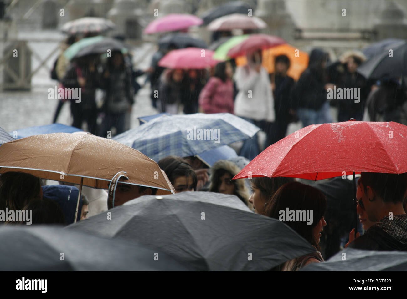 Queue Line Umbrella Crowd People Tourists Bright High Resolution Stock ...