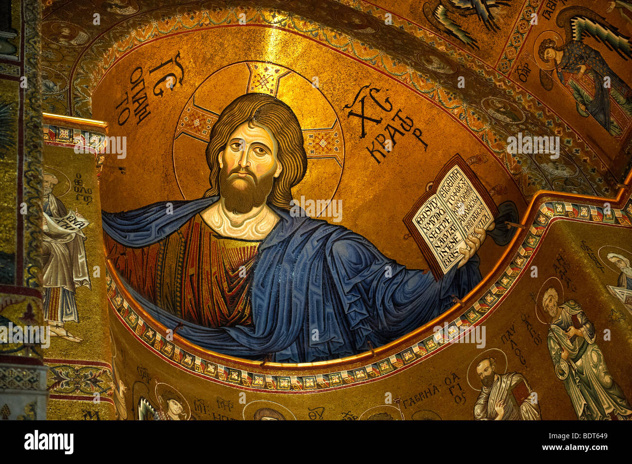 Byzantine mosaics of Jesus Christ in the Cathedral of Monreale ...