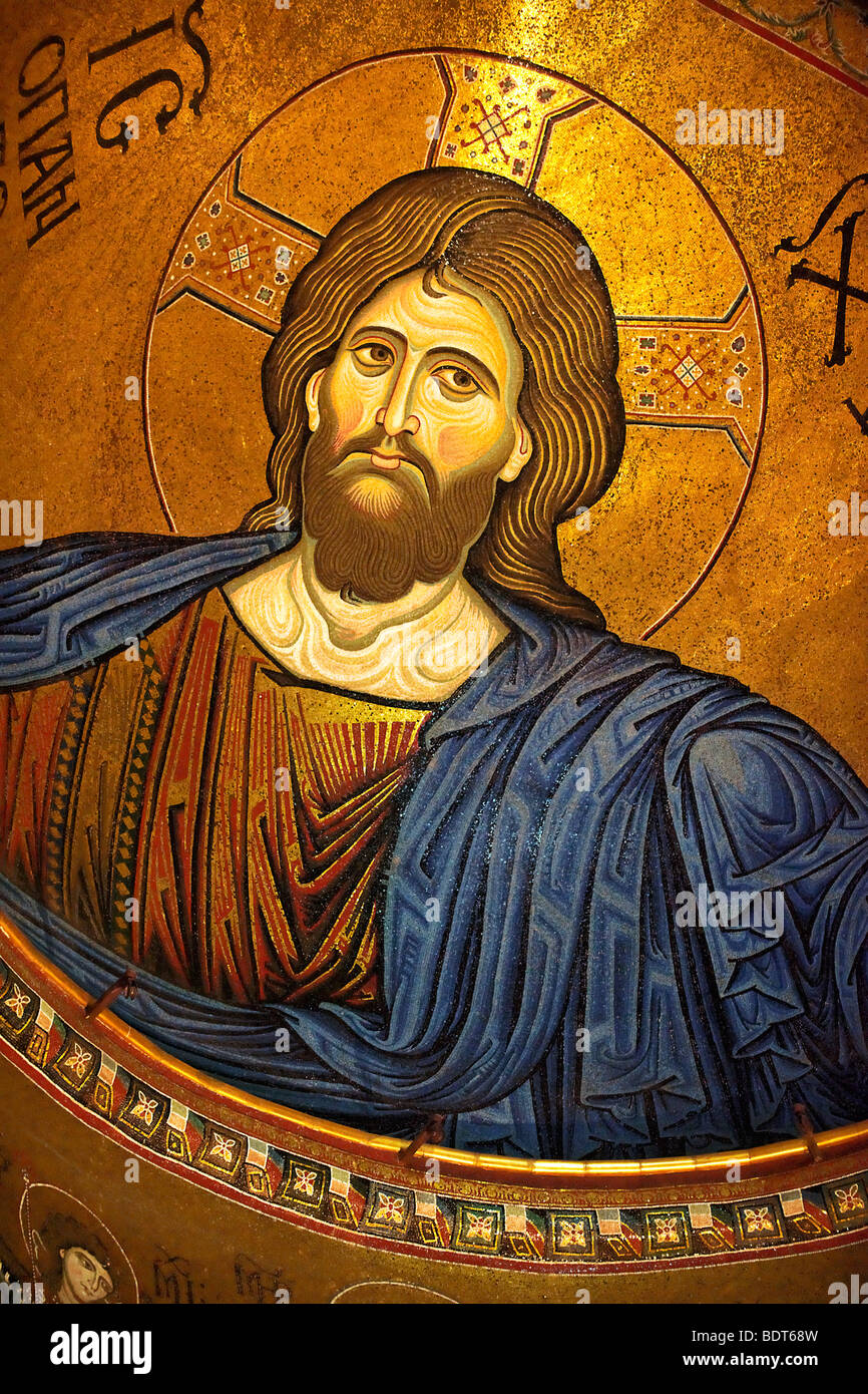 Byzantine mosaics of Jesus Christ in the Cathedral of Monreale ...