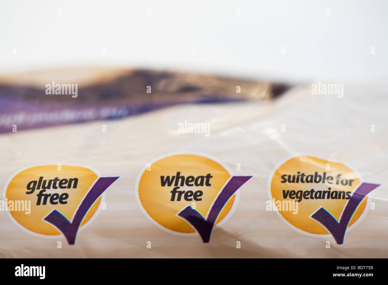 Wheat free, Gluten free, food packet labeling Stock Photo - Alamy