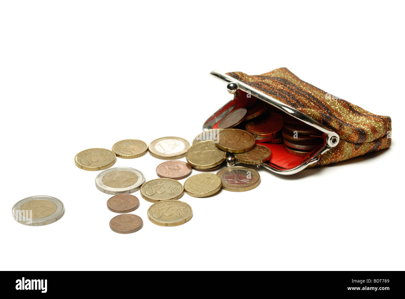 Purse and euro coins isolated on white background Stock Photo - Alamy