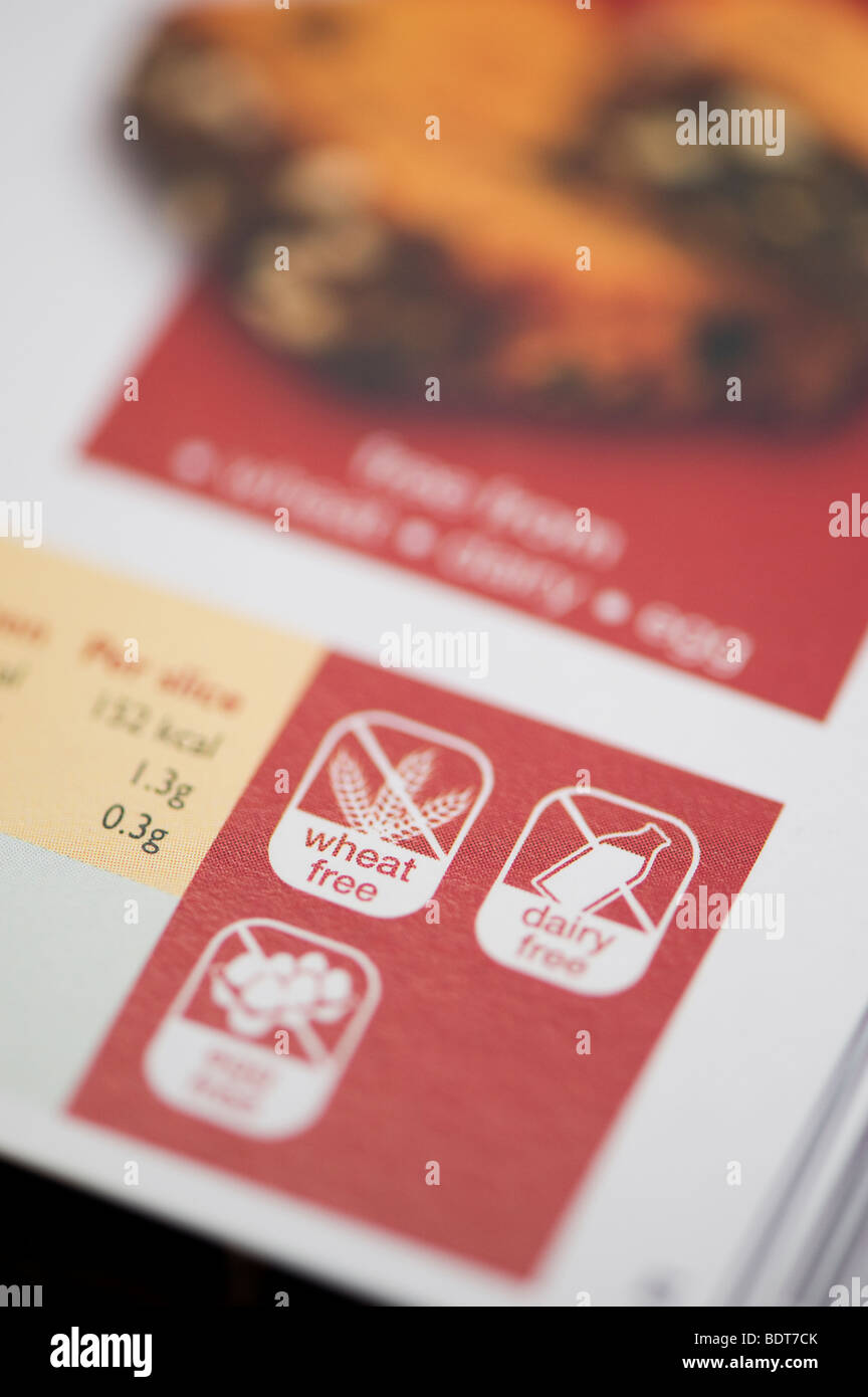 Wheat free, Gluten free, food packet labeling Stock Photo - Alamy