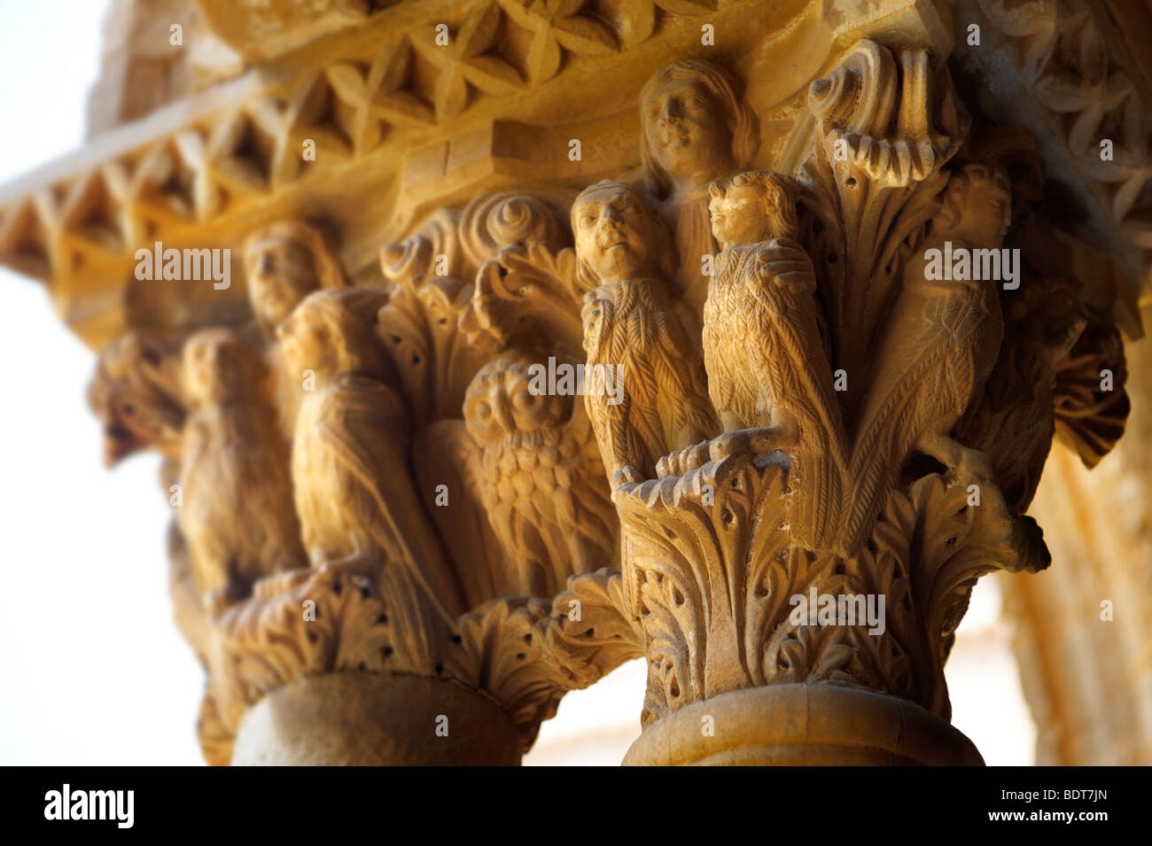 Decorated medieval historicated column capitals in the clositers of ...