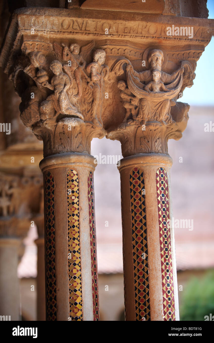 Decorated medieval historicated column capitals in the clositers of ...