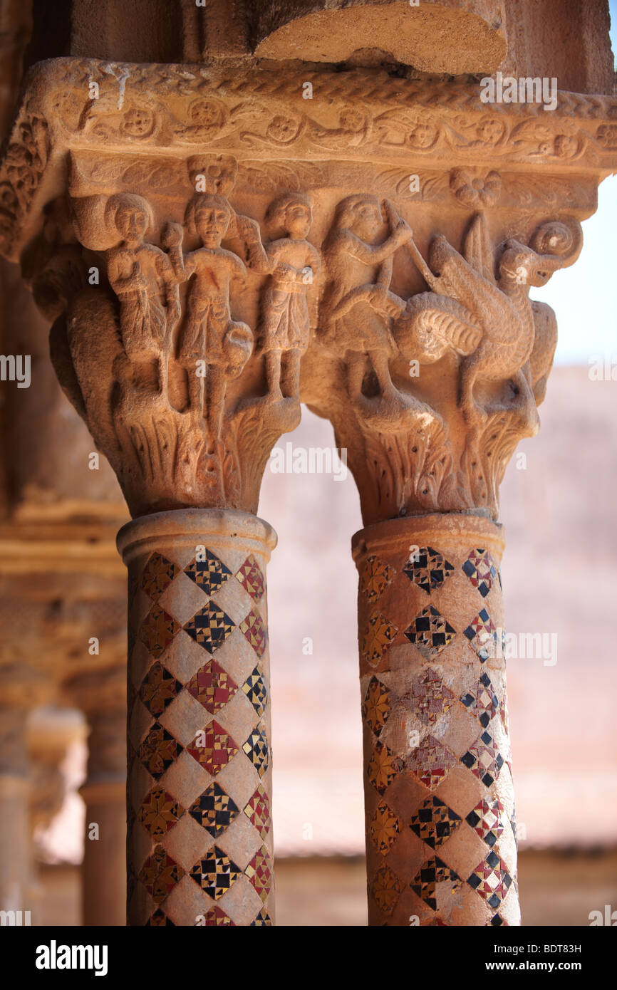Decorated medieval historicated column capitals in the clositers of ...