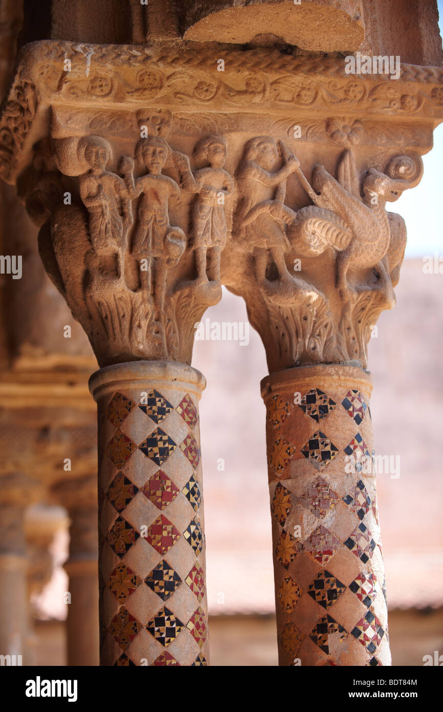 Decorated medieval historicated column capitals in the clositers of ...
