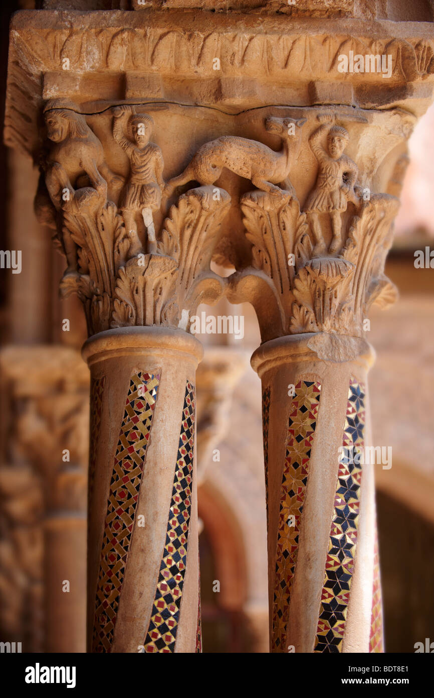 Decorated medieval historicated column capitals in the clositers of ...