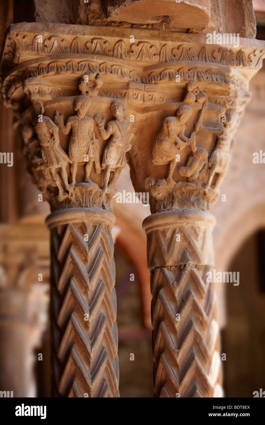 Decorated medieval historicated column capitals in the clositers of ...