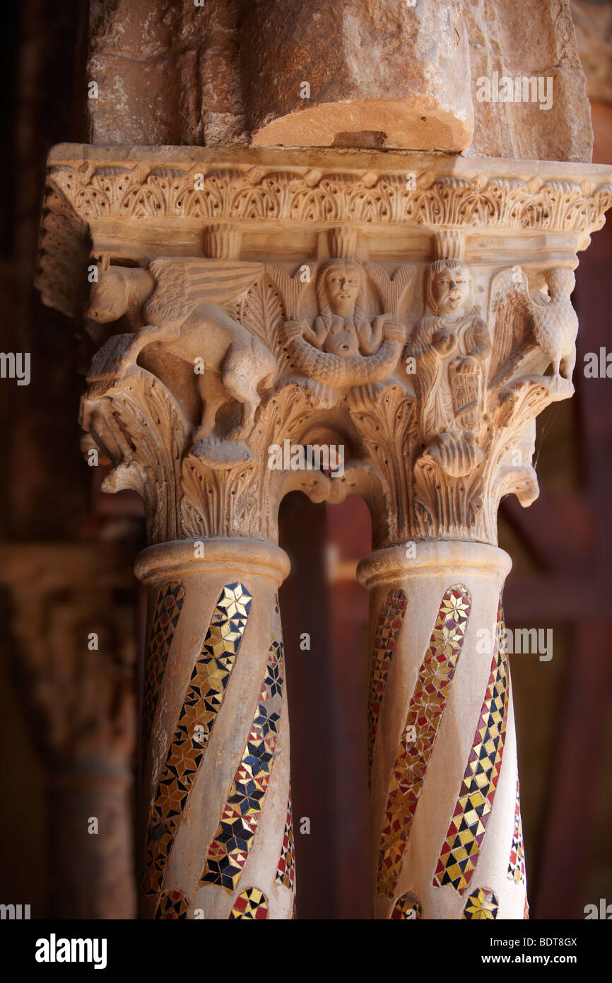 Decorated medieval historicated column capitals in the clositers of ...