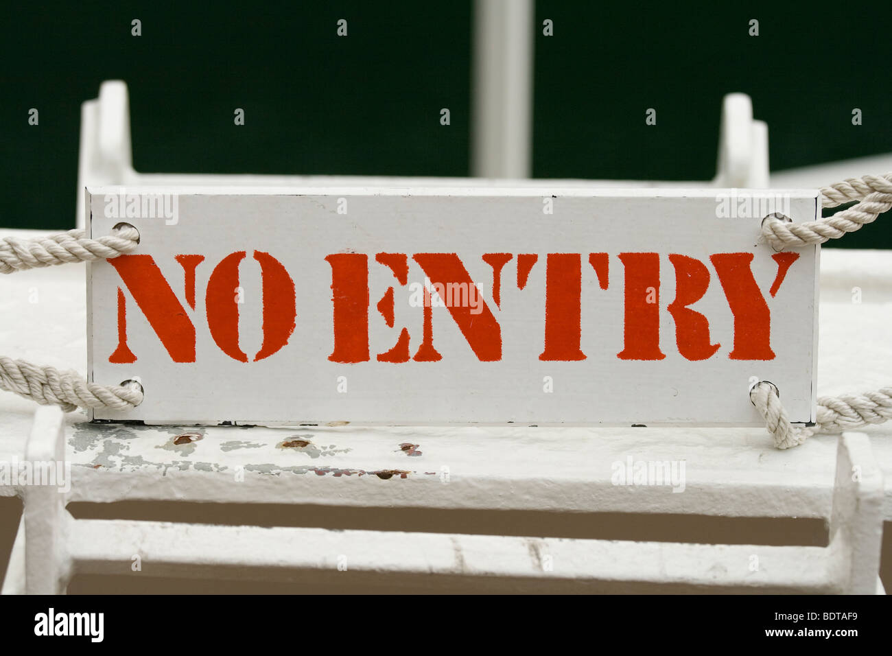 No entry sign on deck Queen Mary 2, Cunard cruise ship Stock Photo - Alamy