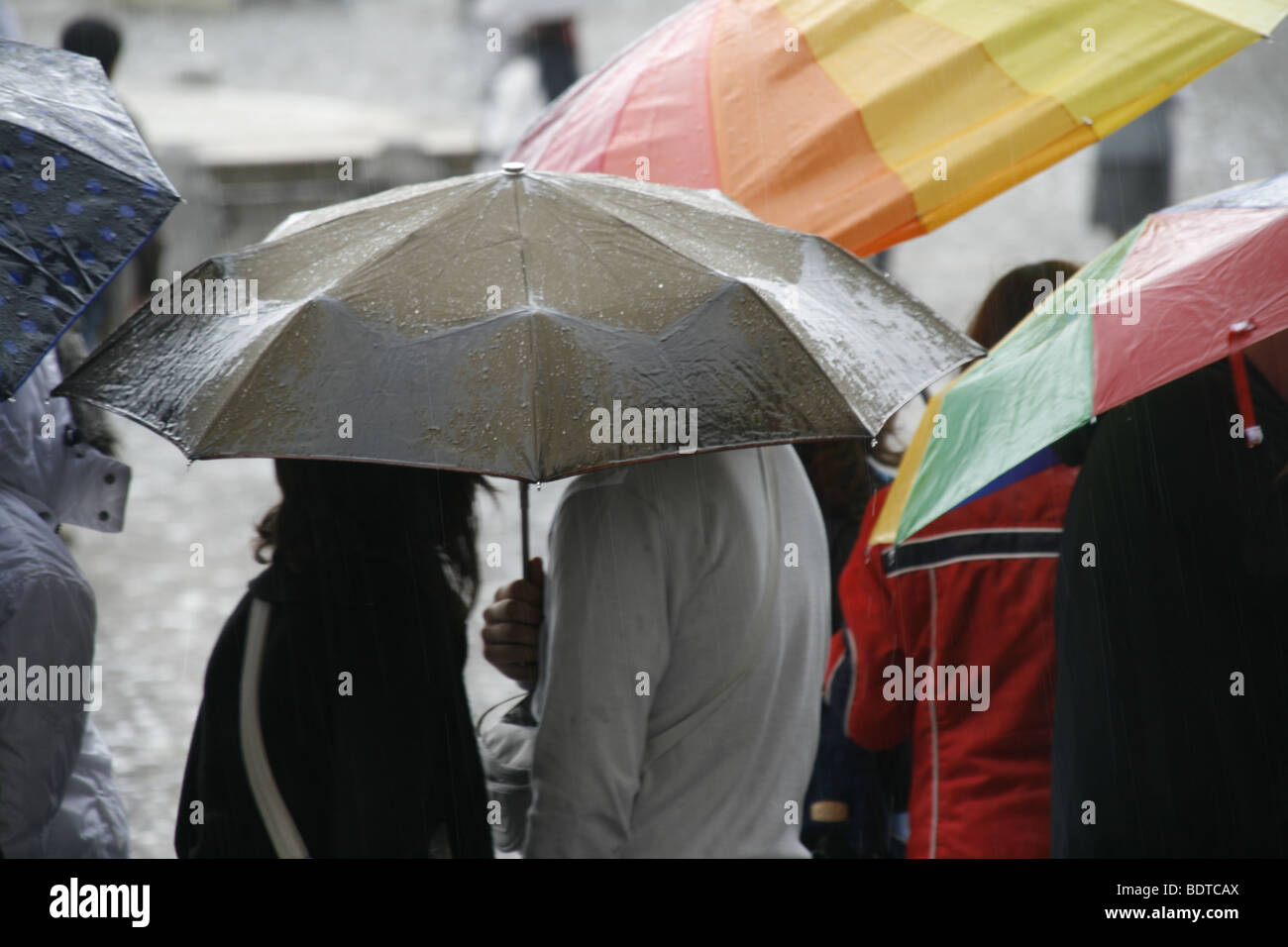 Queue Line Umbrella Crowd People Tourists Bright High Resolution Stock ...