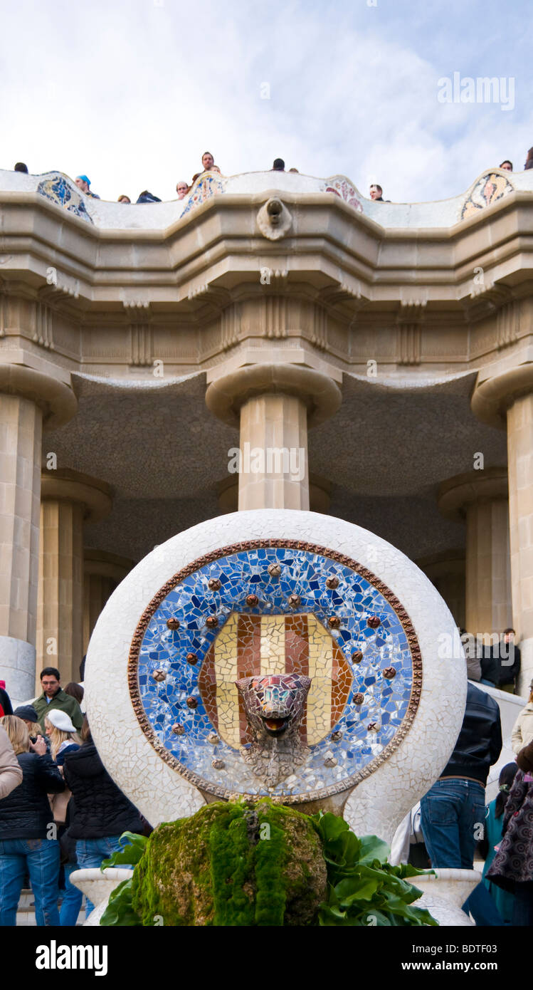 Columns supporting the seating area of Park Guell, designed by Antoni ...