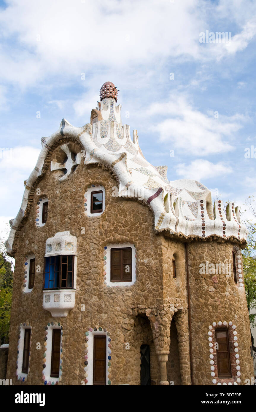 One of the gate houses of Park Guell, designed by Antoni Gaudi, in ...