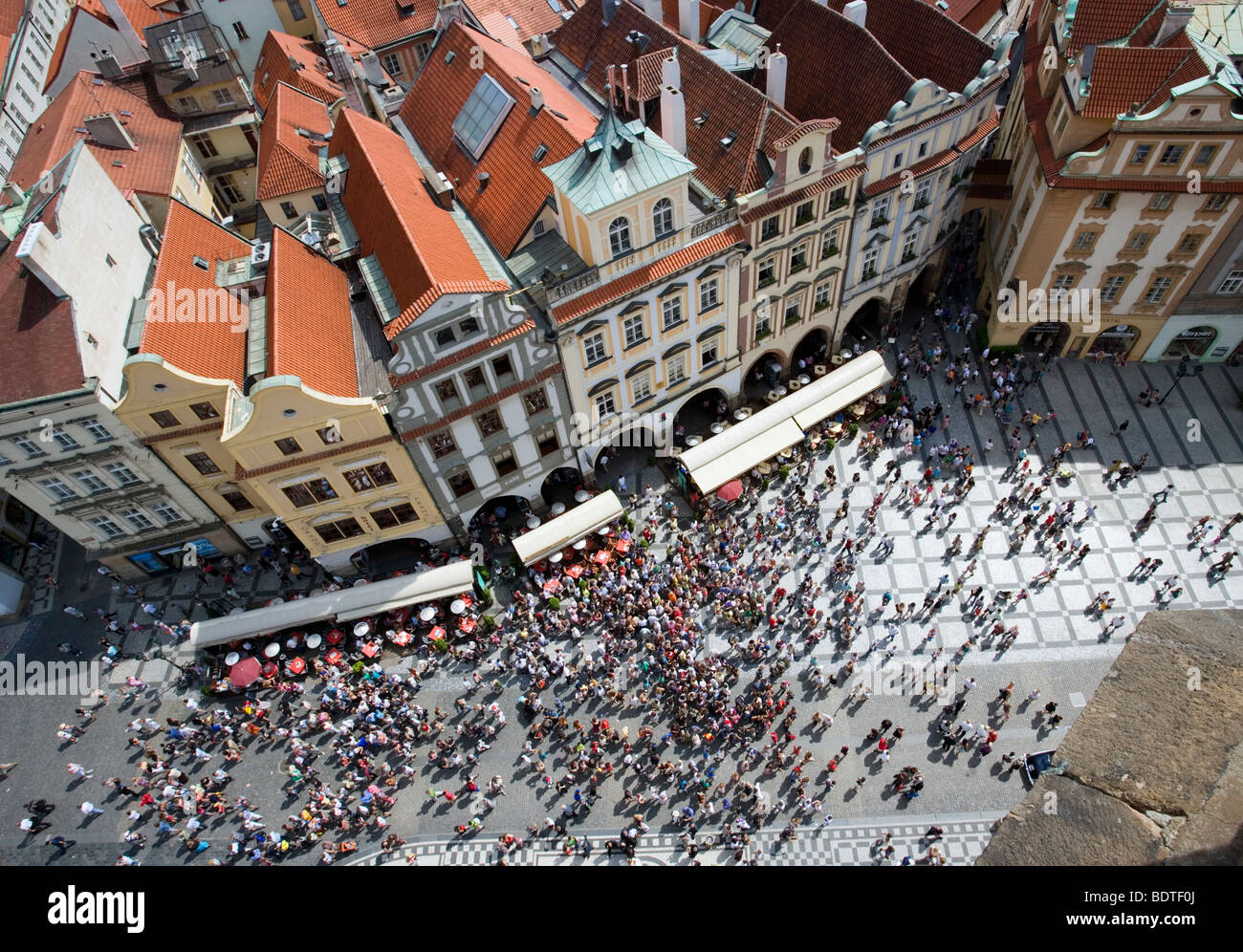 Aerial view from Prague seen from the astronomical tower on the Old ...