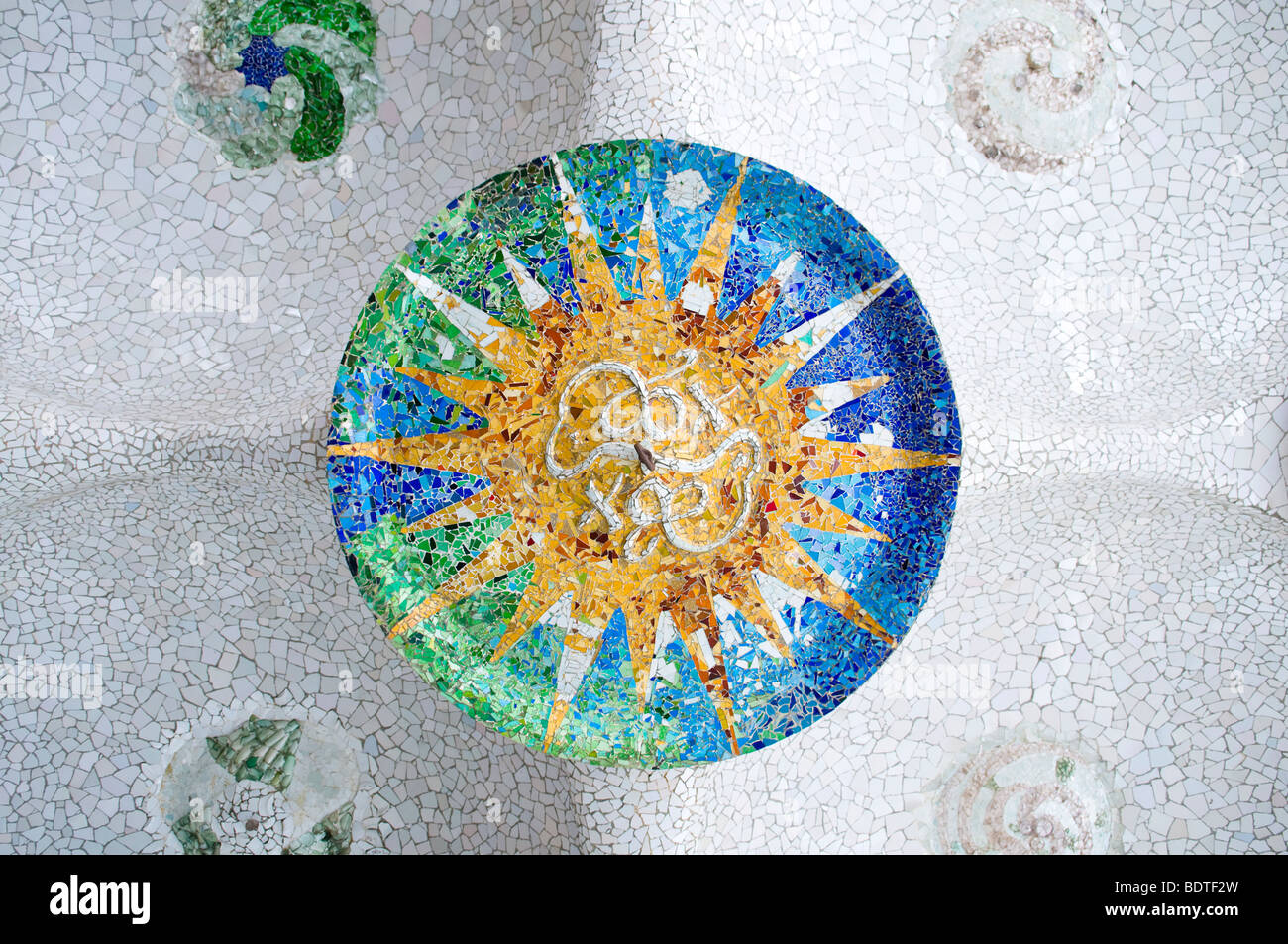The ceiling beneath the main terrace of Park Guell, designed by Antoni ...