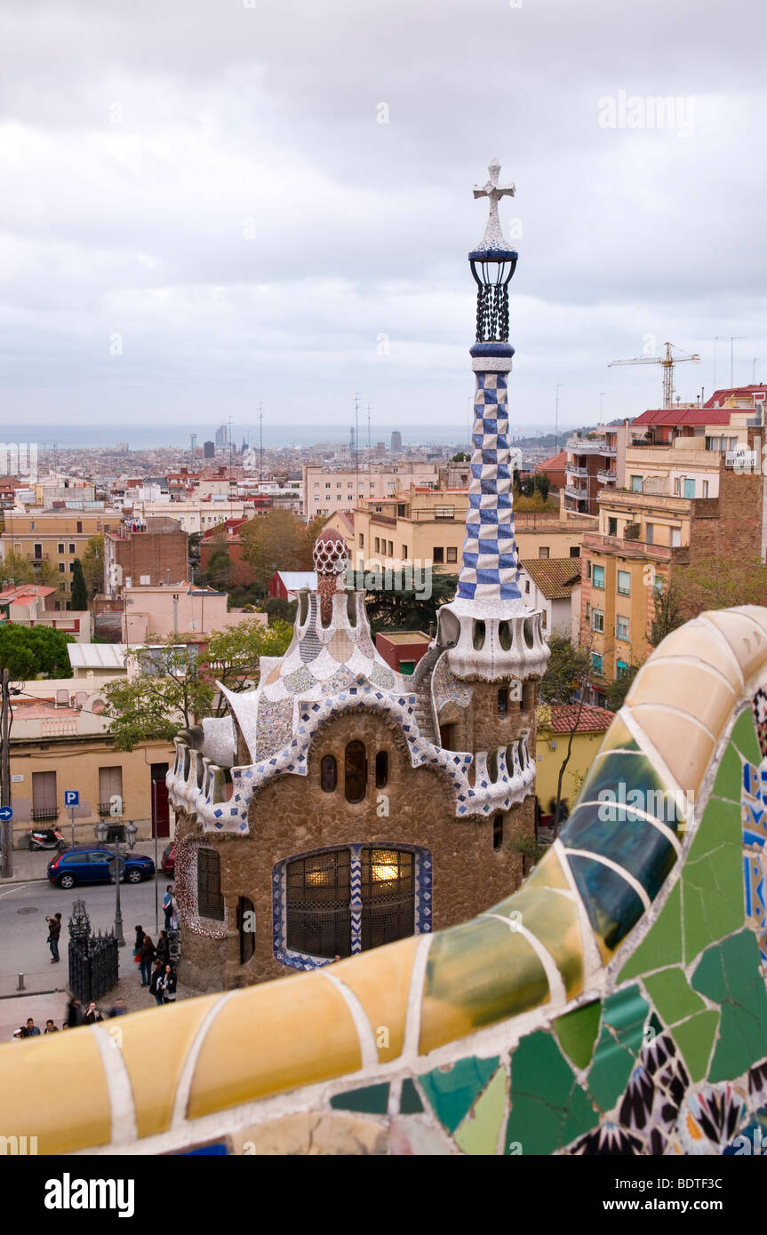 One of the gate houses of Park Guell, designed by Antoni Gaudi, in ...