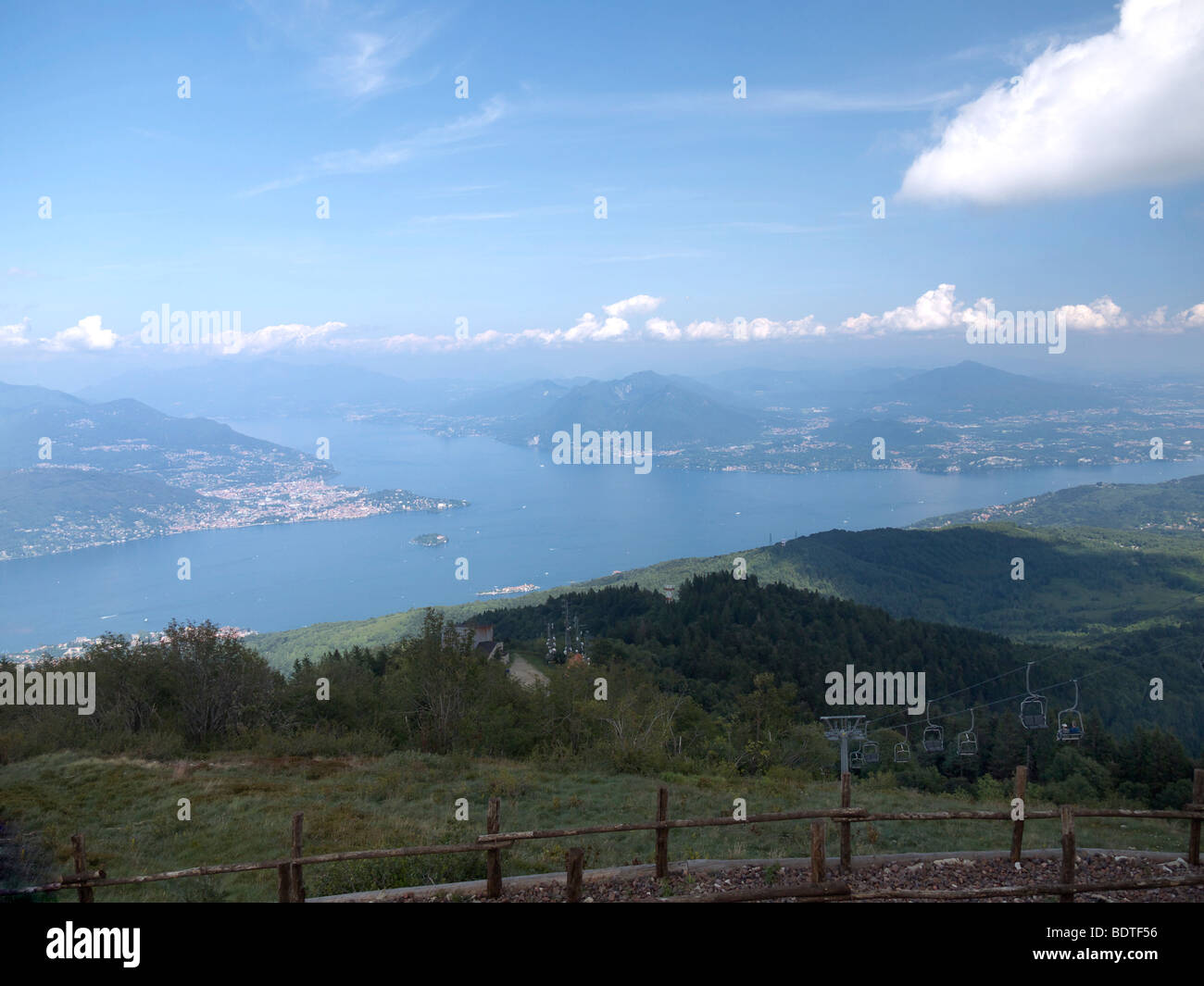 Looking down on Lake Maggiore from the top of Monte Mottarone in Italy ...