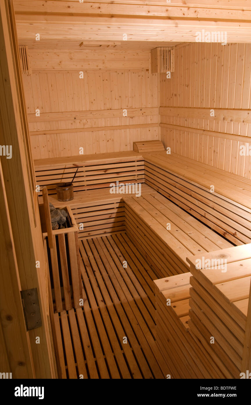 interior of sauna made of wood Stock Photo - Alamy