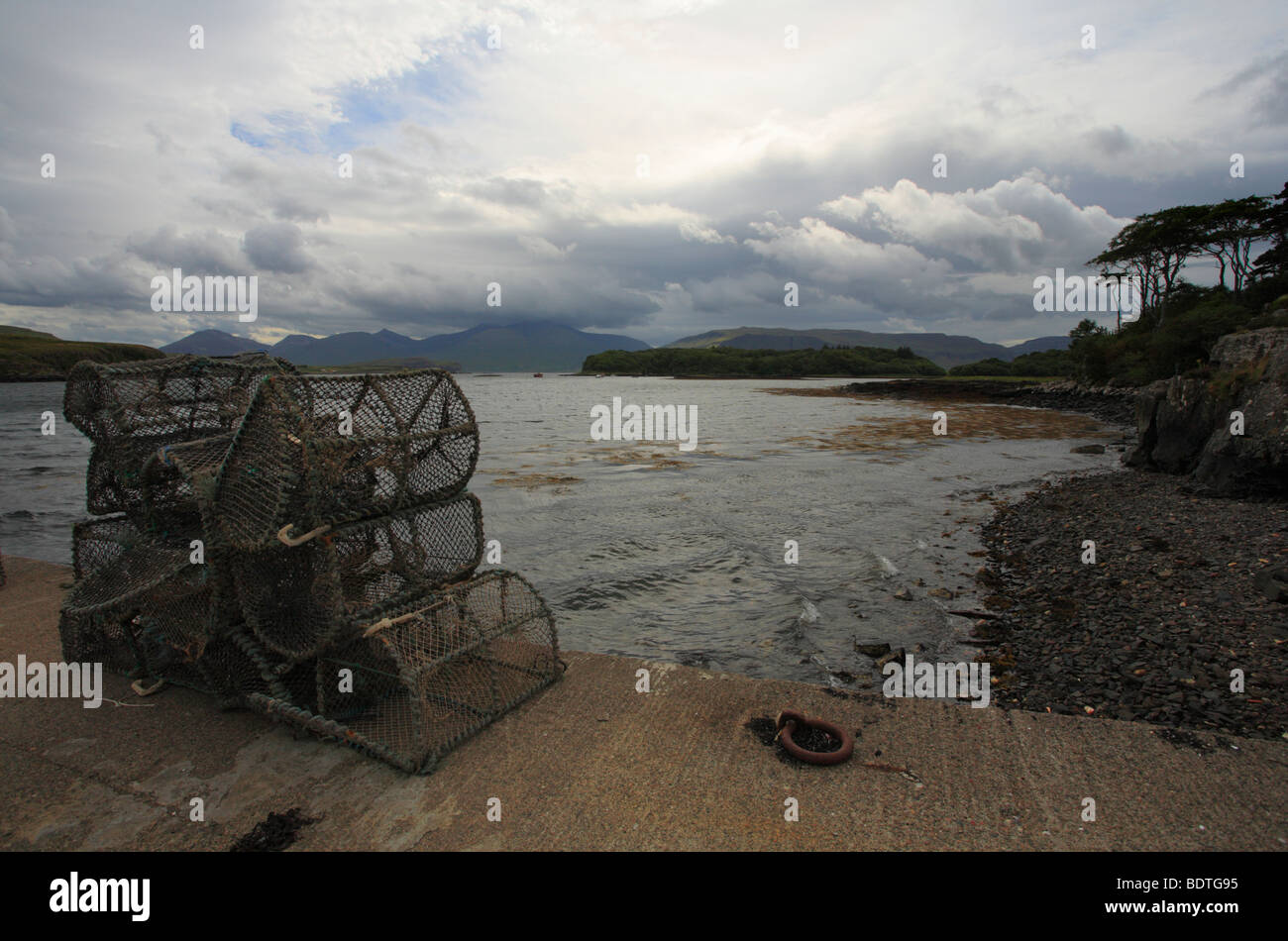 A view from the Ulva ferry jetty down the Sound of Ulva, looking ...