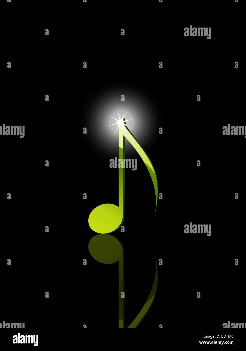 glossy music note with sparkle reflected on a black background Stock ...