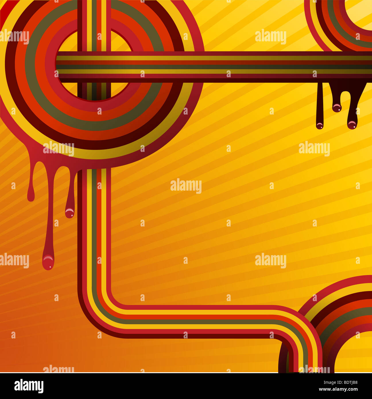 retro background with dripping stripes and circles on a golden star ...